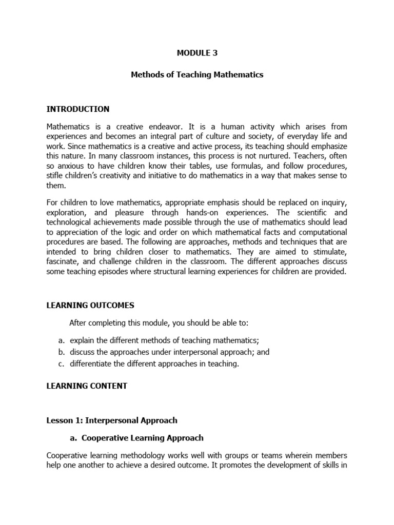 MODULE 3 Teaching Math in the Primary Grades | PDF | Methodology | Learning