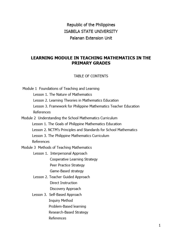 MODULE 1 Teaching Math in The Primary Grades | PDF | Learning ...