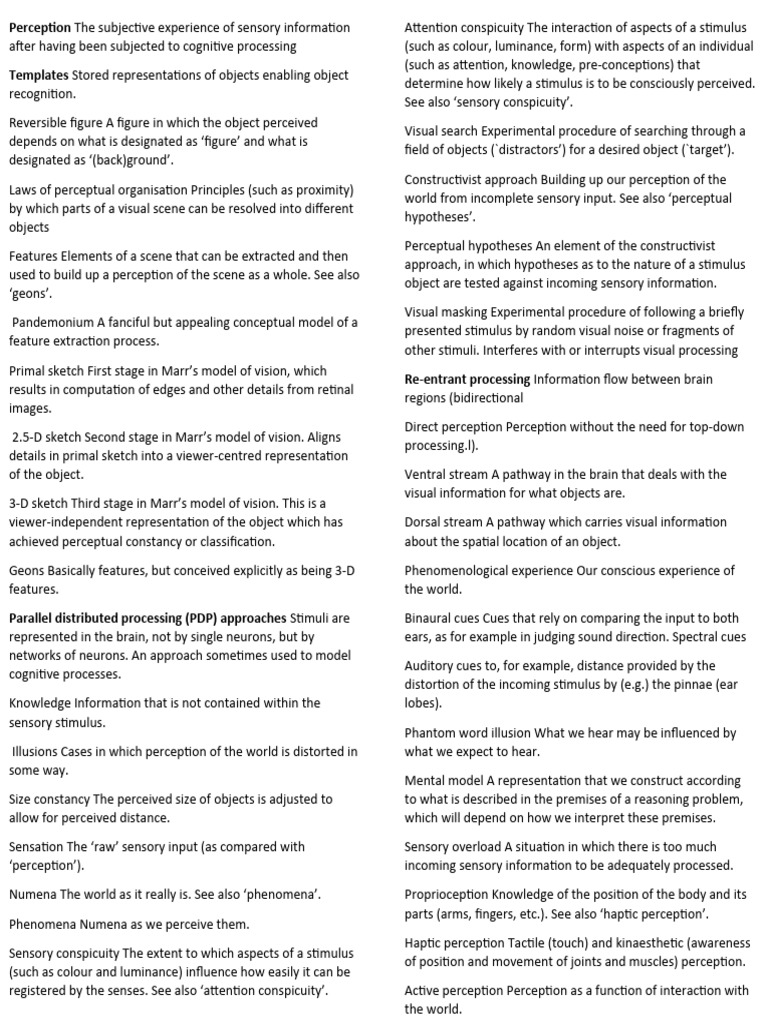 Perception The Subjective Experience of Sensory Information After ...