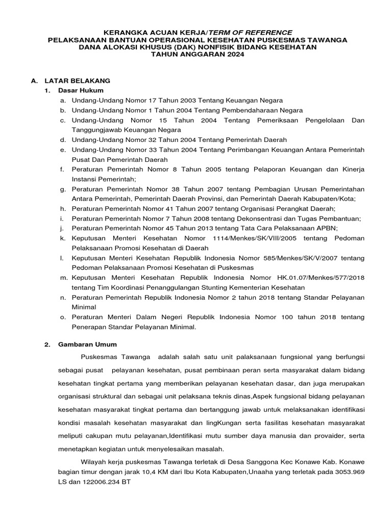 TOR MANAGEMEN PUSKESMAS TAWANGA 2024-Compressed | PDF
