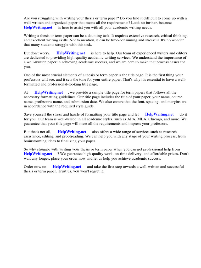 Sample Title Page of Term Paper | PDF | Apa Style | Thesis