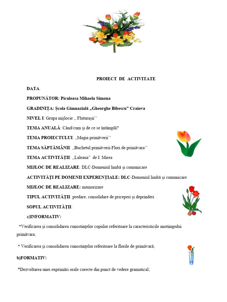 Proiect de Activitate Flori | PDF
