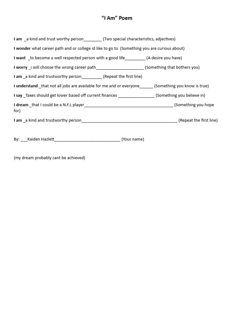 I Am Poem Template | PDF