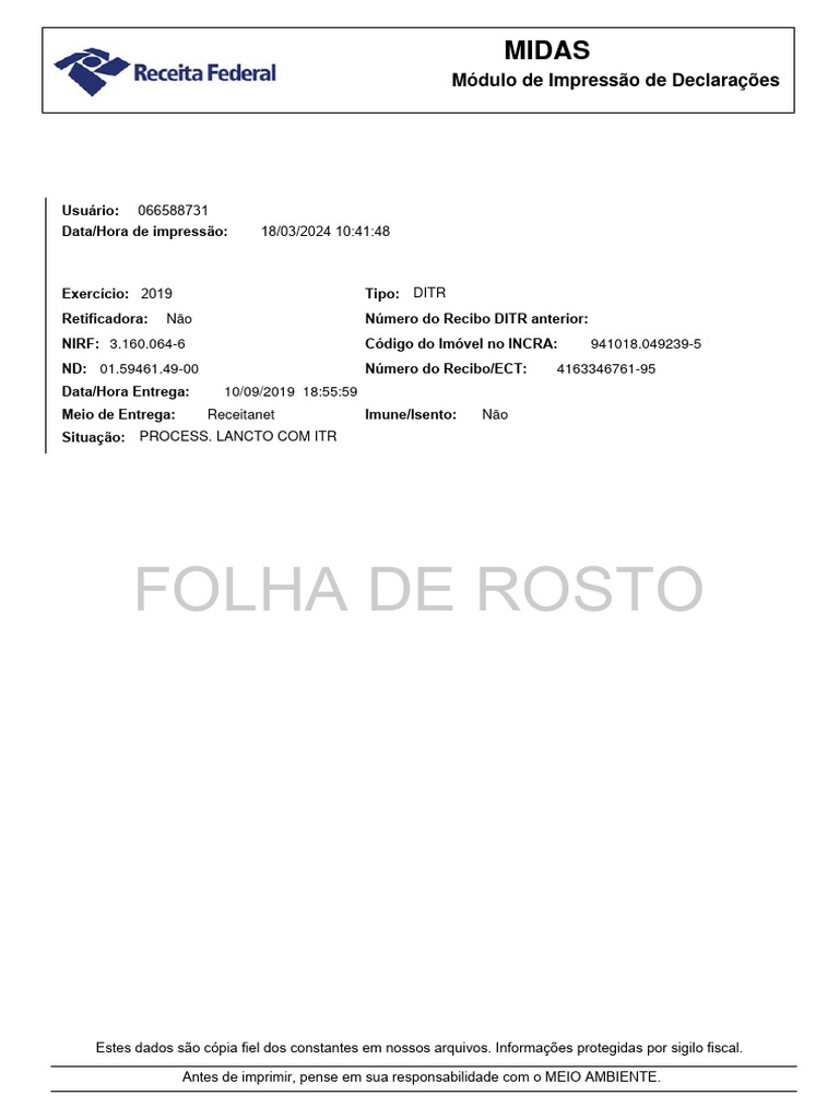 DEC06658873100 Itr Utopia 2019 | PDF | Impostos | Economias