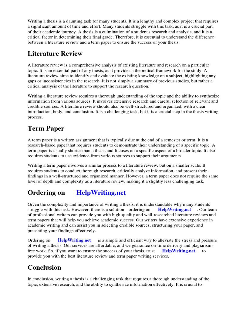 Difference Between Literature Review and Term Paper | PDF | Essays | Thesis