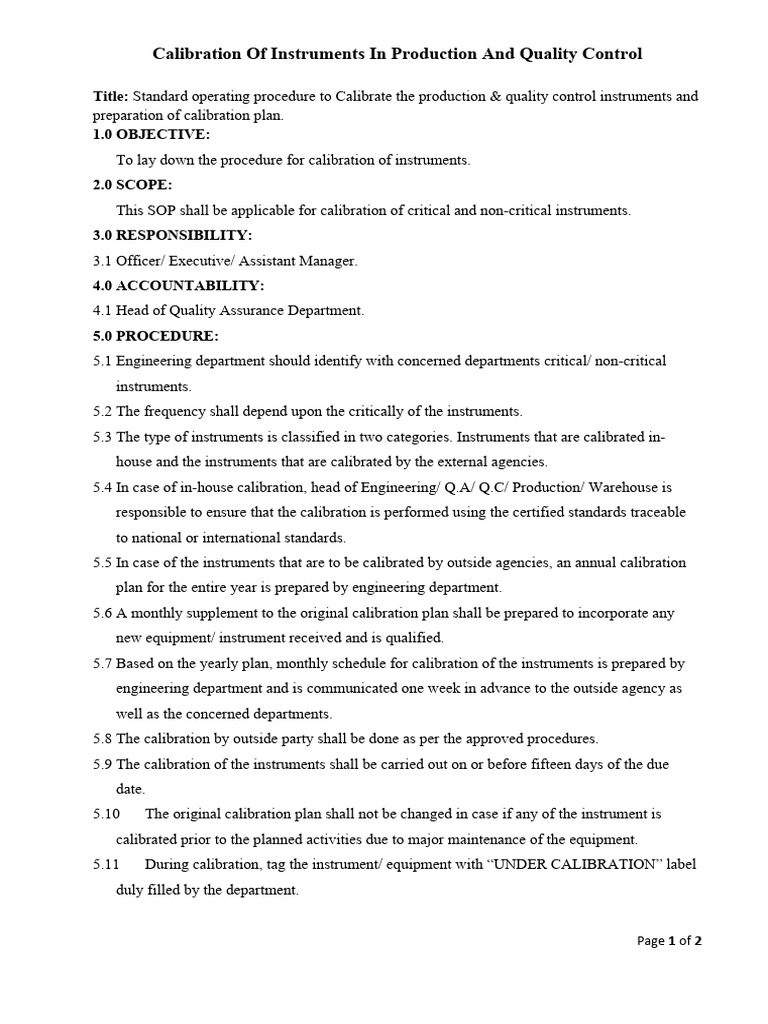 Calibration Procedures for Quality Control | PDF | Calibration