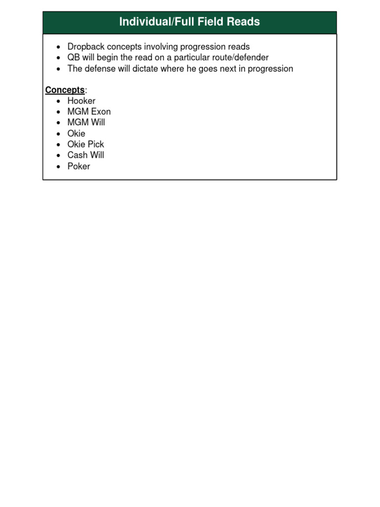 Quarterback Progression Reads Guide | PDF | Sports | Team Sports