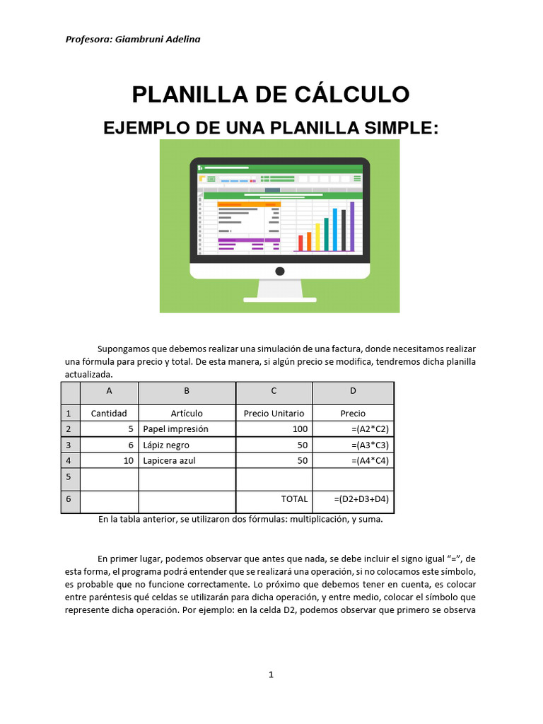 Planilla de Calculo | PDF | Hoja de cálculo | Multiplicación