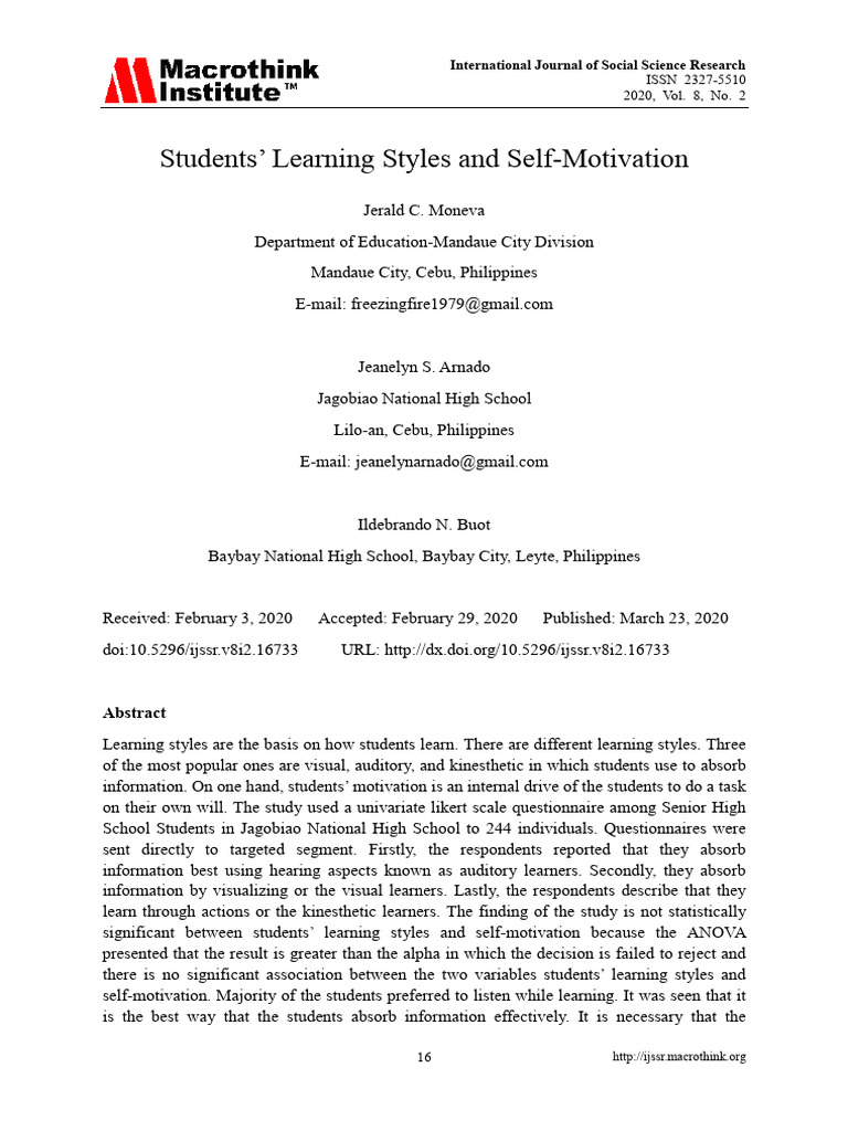 Learning Styles and Self-Motivation Study | PDF | Learning Styles ...