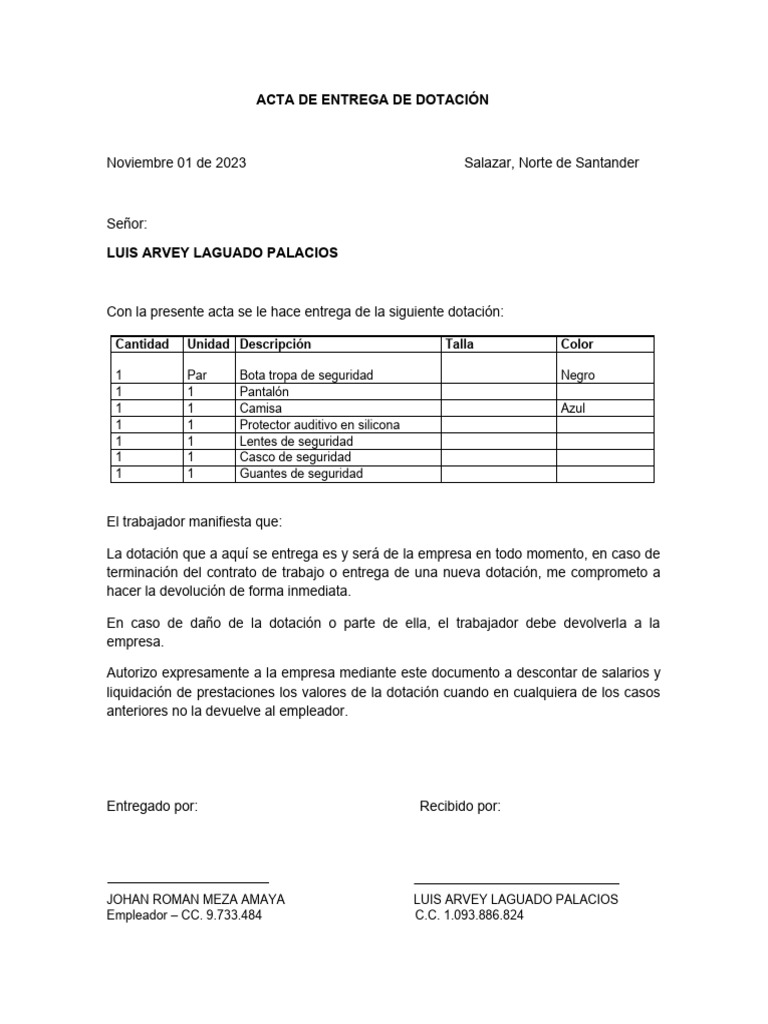 ACTA DE DOTACION | PDF