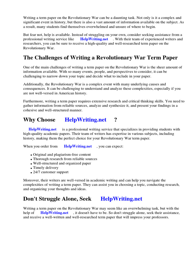 Revolutionary War Term Paper | PDF | American Revolution | American ...