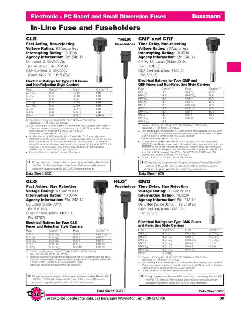 In-Line Fuse and Fuseholders - Bussmann | PDF | Fuse (Electrical ...