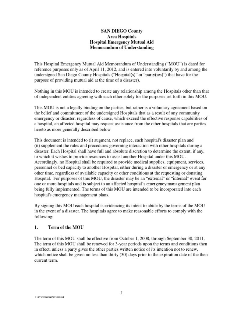 Docs-905188-Final-hospital Emergency Mutual Aid Mou | PDF | Patient ...