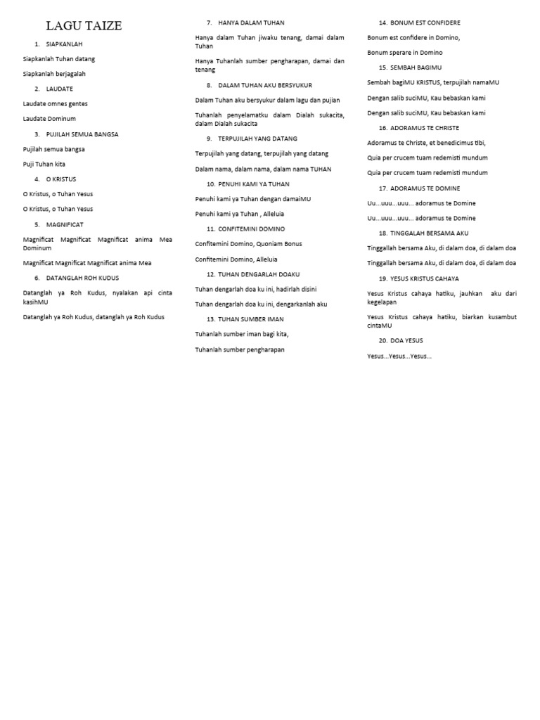 Lagu Taize | PDF | Agama & Spiritualitas