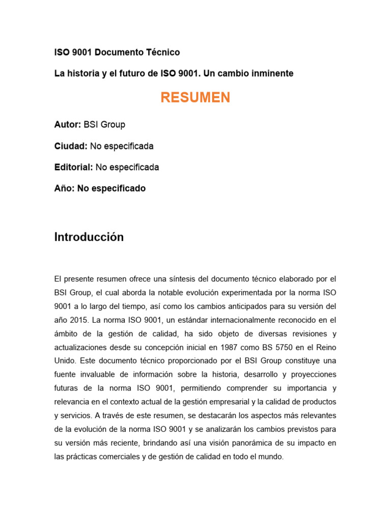 ENSAYO ISO 9001 Documento Técnico | PDF | Sistema de manejo de calidad ...