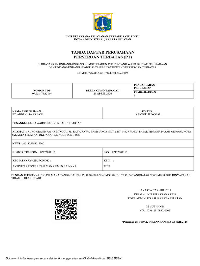 TDP Abdi Nusa Kreasi | PDF