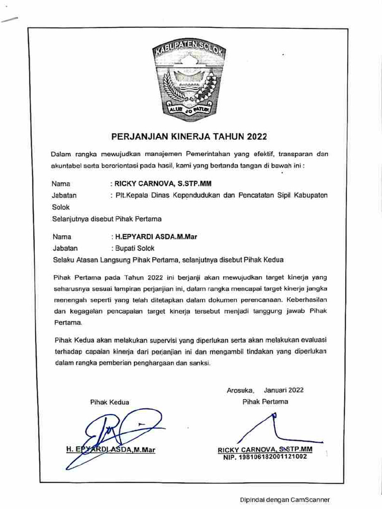 Perjanjian Kinerja Tahun 2022 11zon | PDF