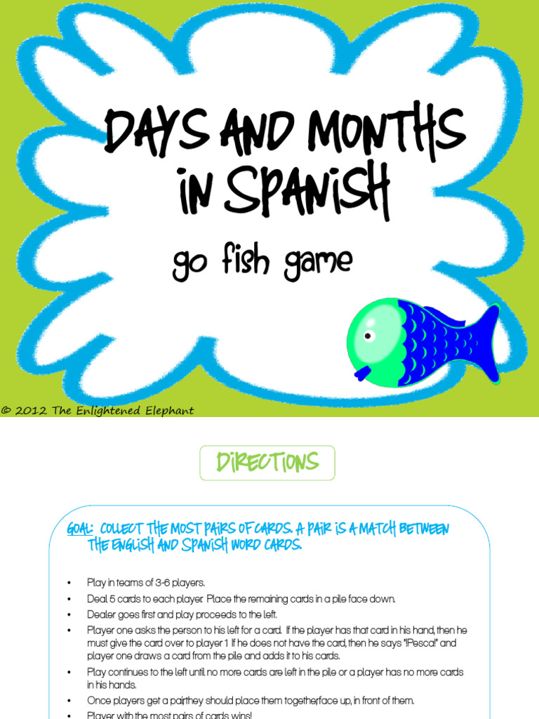 Days and Months in Spanish: Go Fish Game | PDF | Card Games | Tabletop ...