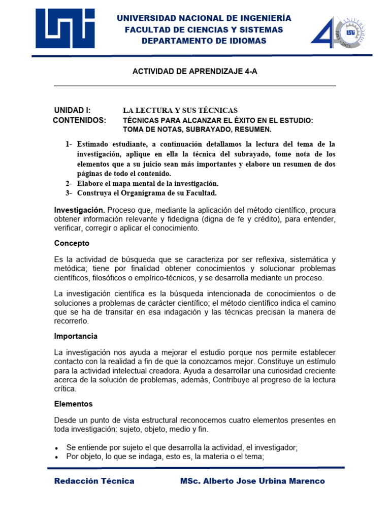 Actividad de Aprendizaje No. 4 A Toma de Nota | PDF | Experimentar | Conocimiento