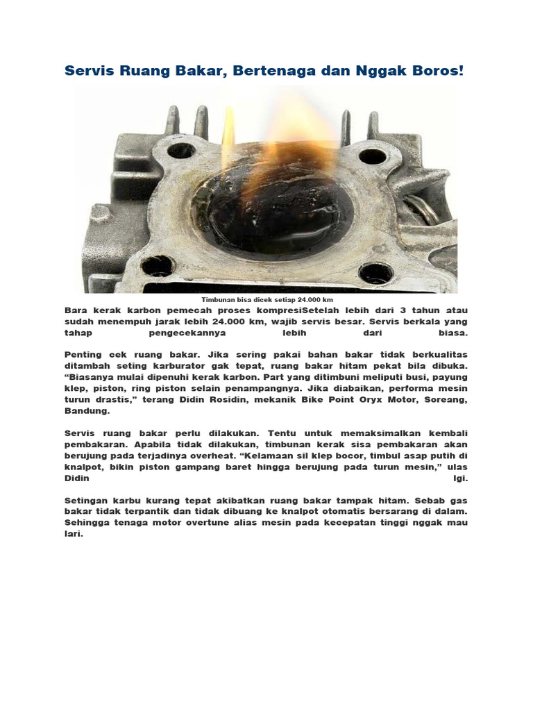 Servis Ruang Bakar Motor: Cegah Kerak Karbon | PDF