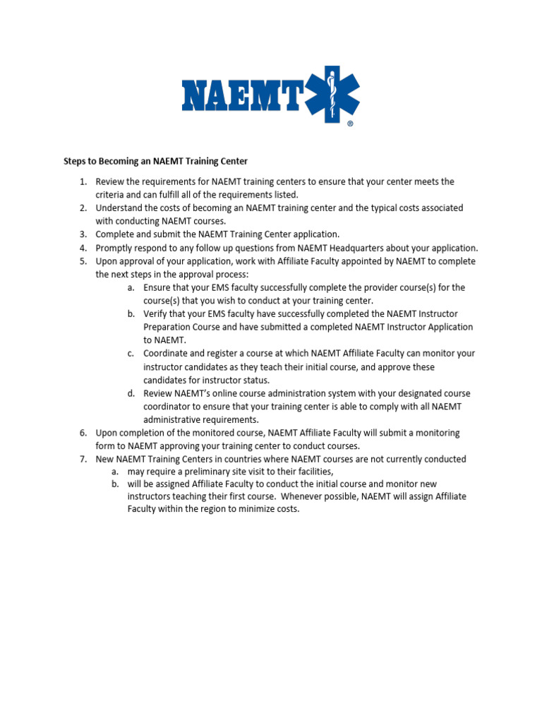 Steps to NAEMT Training Center Approval | PDF