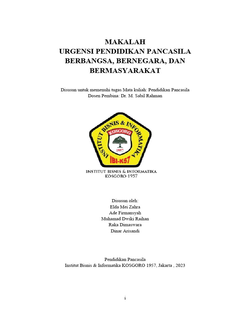Kelompok 1 - Makalah Pendidikan Pancasila (URGENSI PENDIDIKAN PANCASILA ... Kelompok 1 - Makalah Pendidikan Pancasila (URGENSI PENDIDIKAN PANCASILA ...