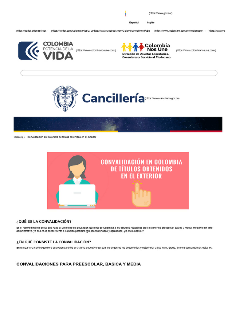 Convalidación en Colombia de Títulos Obtenidos en El Exterior _ Colombianosune _ Ministerio de ...
