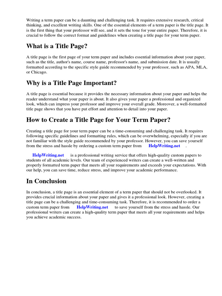 Sample of Title Page For Term Paper | PDF | Academic Publishing | Thesis