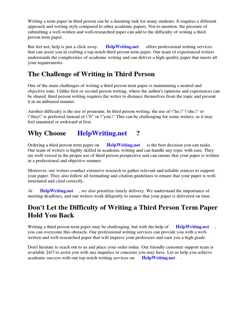 Third Person Term Paper | PDF | Narration | Essays