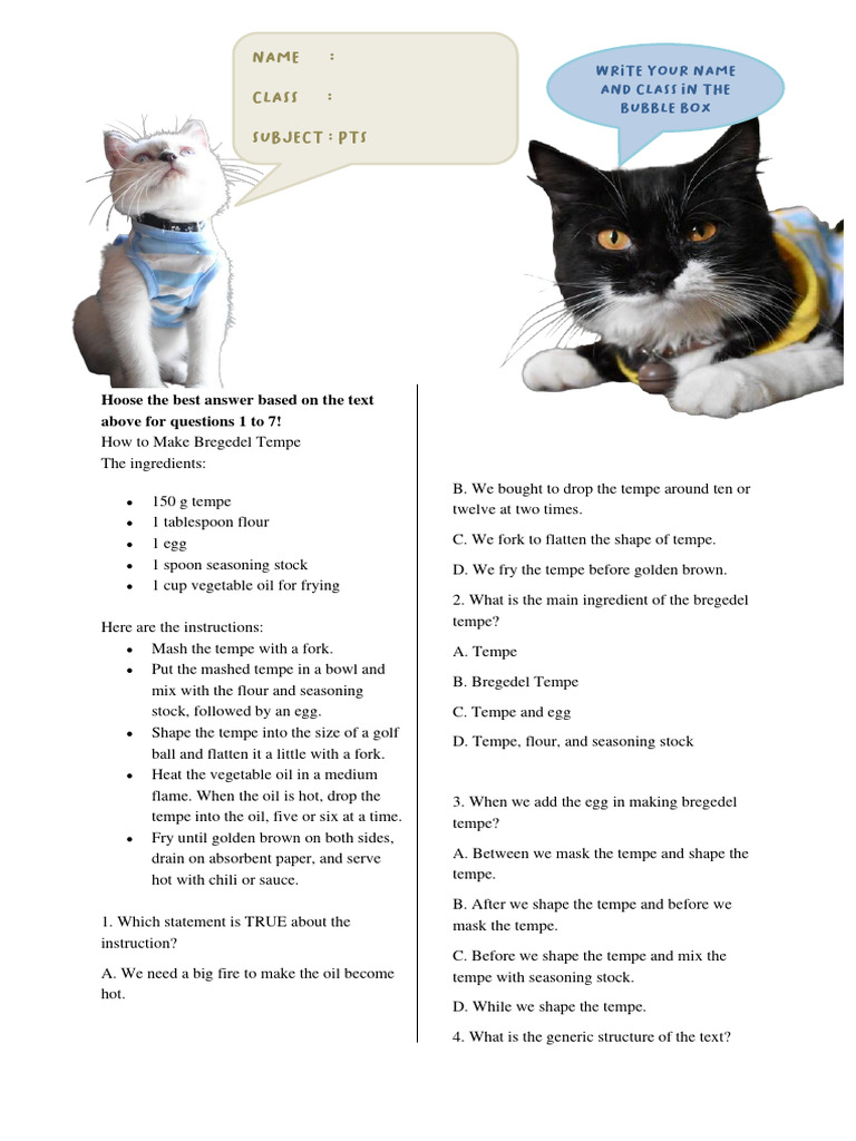 Hoose The Best Answer Based On The Text Above For Questions 1 To 7 ...