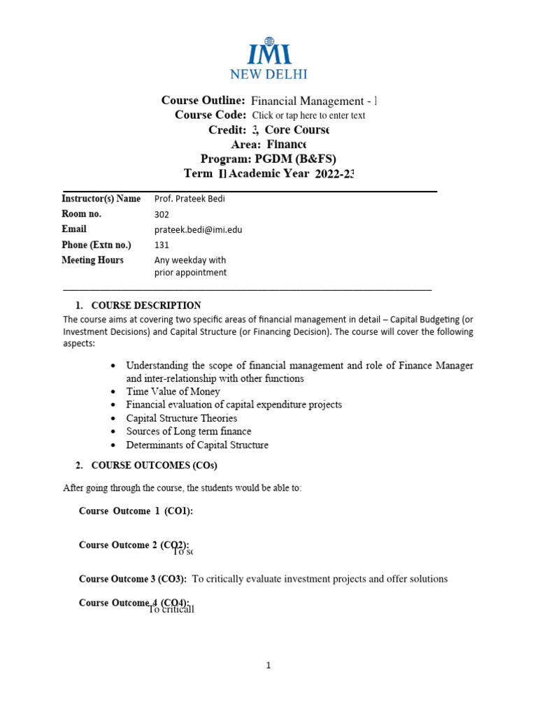 PGDM Financial Management Course | PDF | Capital Budgeting | Cost Of ...