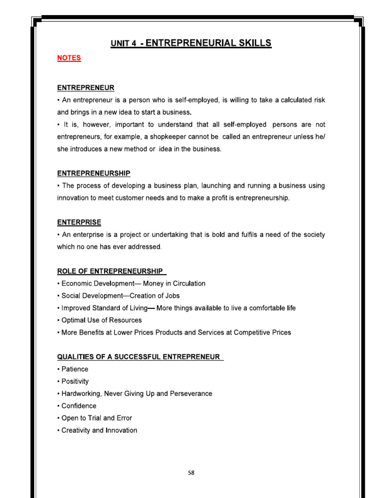 Unit 4 Entrepreneurial Skills | PDF