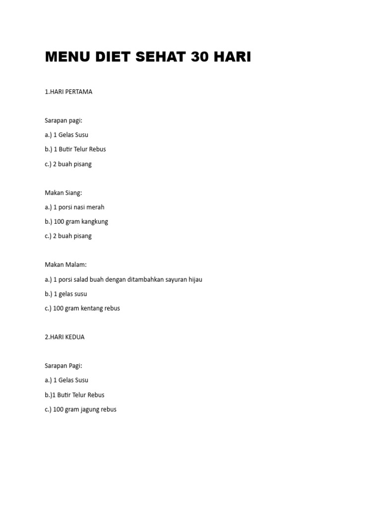 Menu Diet Sehat 30 Hari | PDF