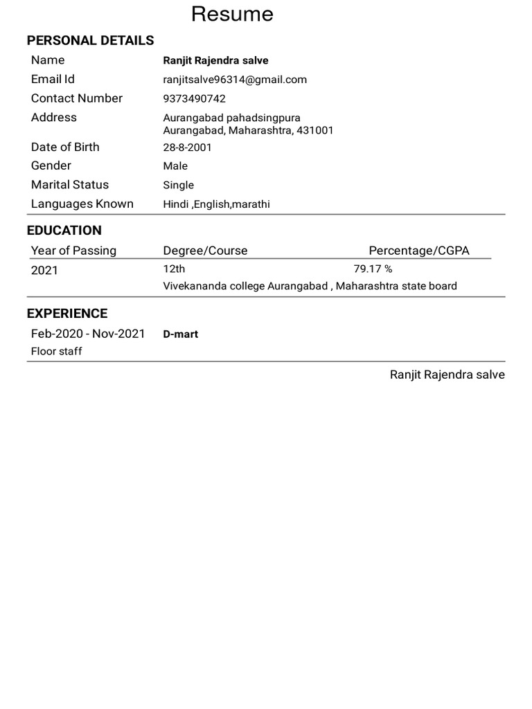 Resume Ranjit Salve Format4 | PDF
