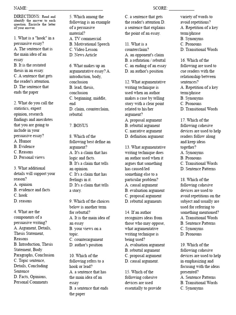 Summative-English-10 3rd Quarter | PDF | Essays | Argument