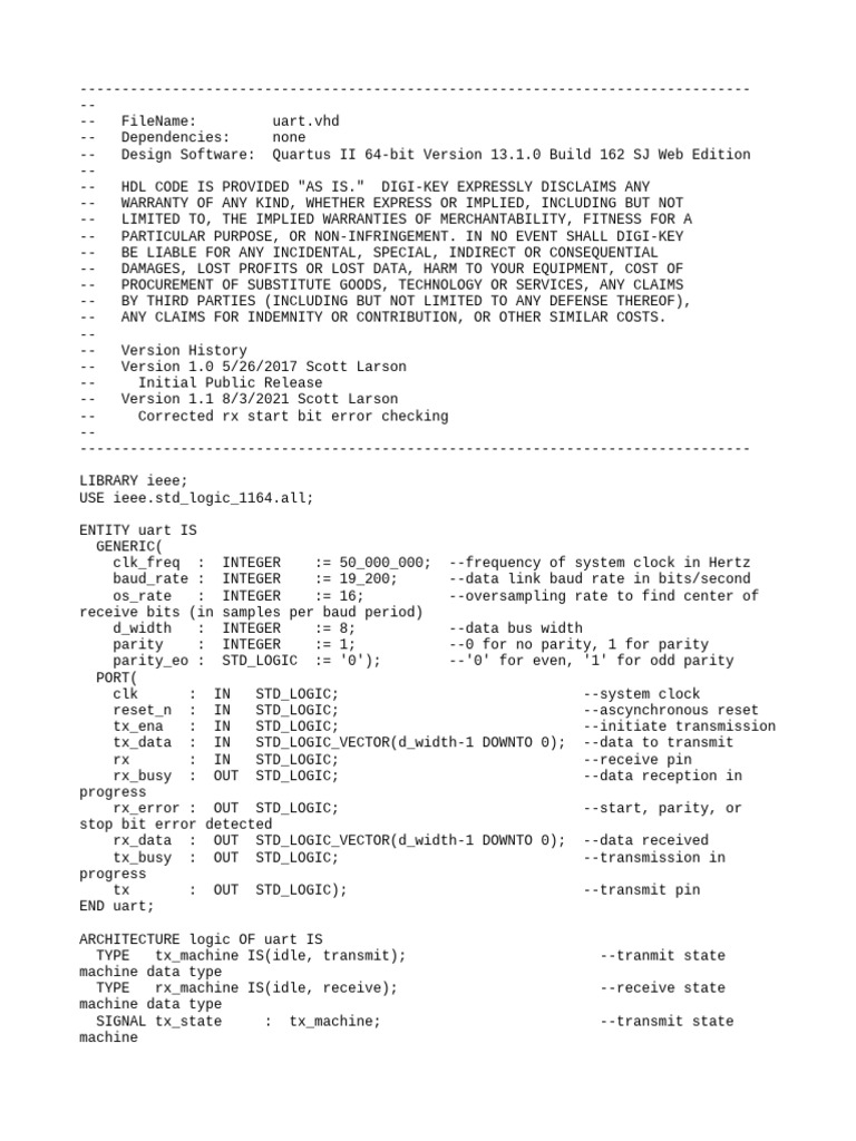 Uart VHD | PDF | Computer Science | Information And Communications Technology