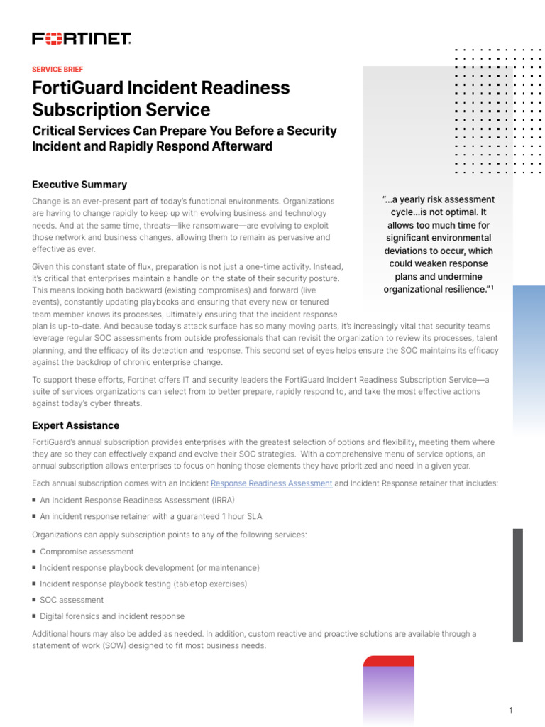FortiGuard Incident Readiness Service | PDF | Computer Security | Security