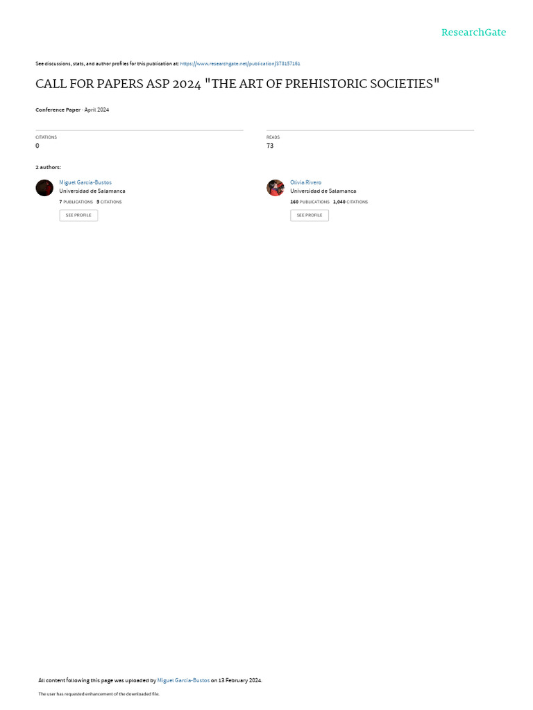 Call For Papers Asp 2024 "The Art of Prehistoric Societies": April 2024 ...