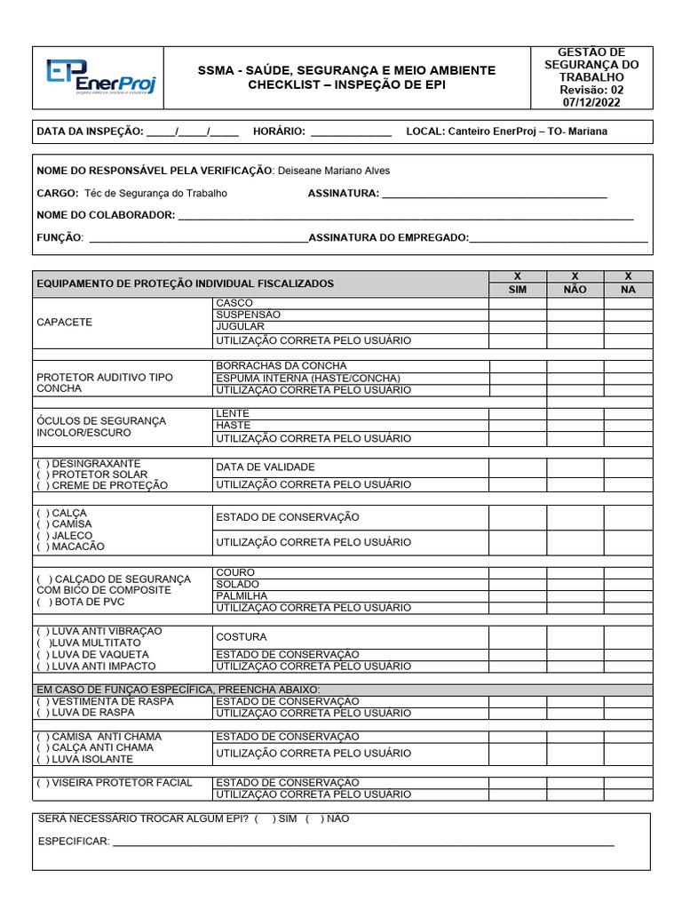 Checklist de Inspeção de EPI | PDF
