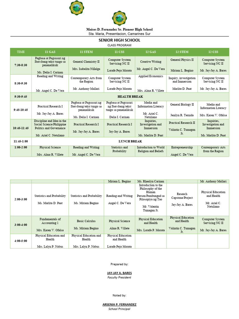 SHS Class Program | PDF | Science | Liberal Arts Education