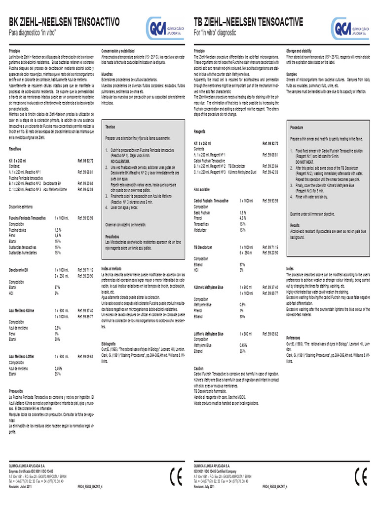 TB Ziehl Nelsen Tensoactive Kit | PDF | Biología | Histopatología