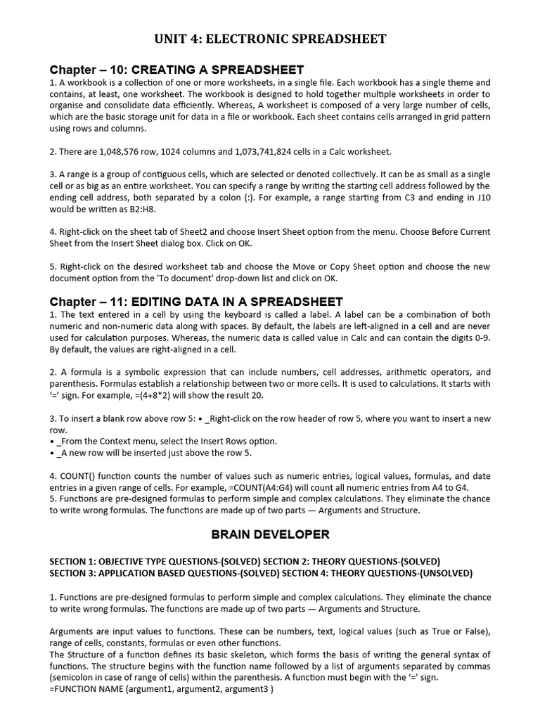 Unit 4 - Part B - It PT3 | PDF | Spreadsheet | Worksheet