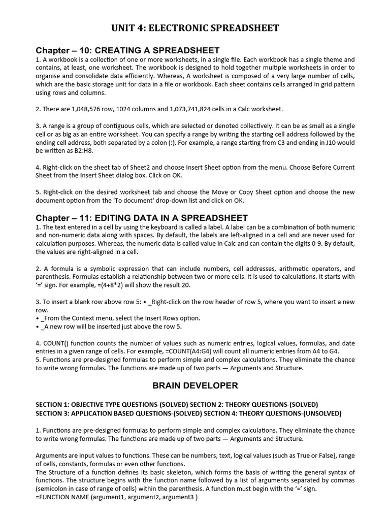 PART B , UNIT 4 IT_ PT 3 | PDF | Spreadsheet | Worksheet
