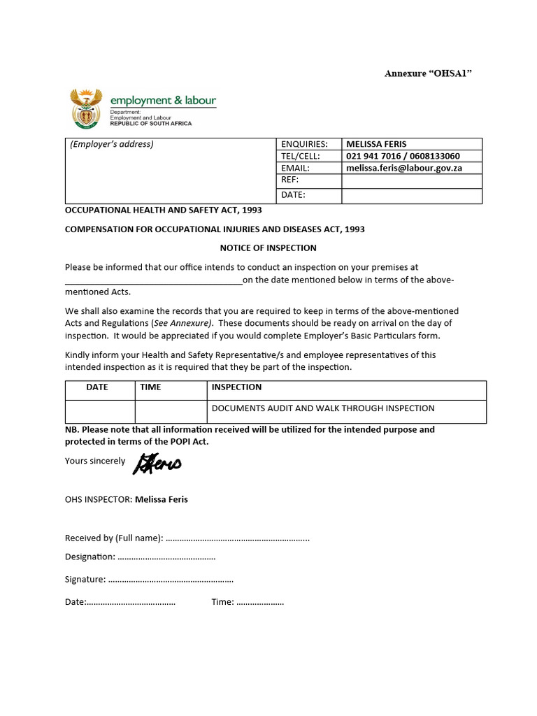 OHSA Inspection Notice | Download Free PDF | Occupational Safety And ...