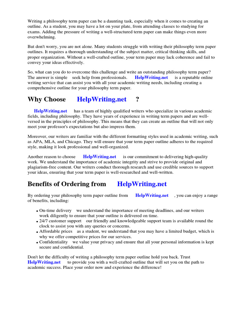 Philosophy Term Paper Outline | PDF | Essays | Experience