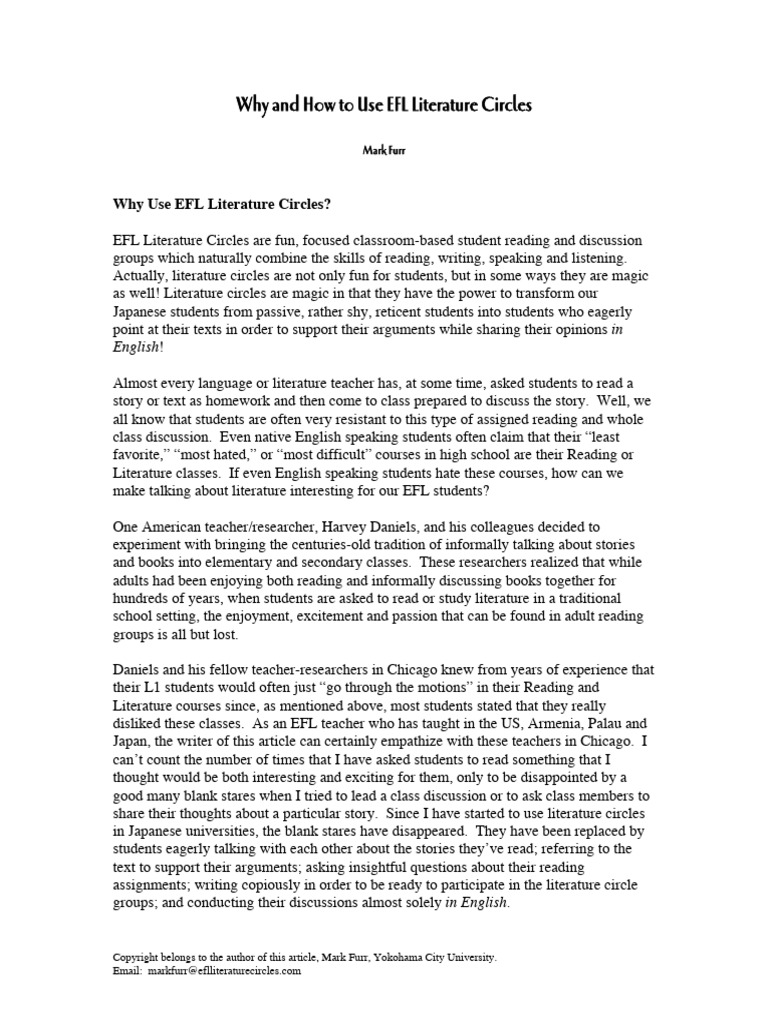Why and How To Use EFL Literature Circles | PDF | Plot (Narrative ...