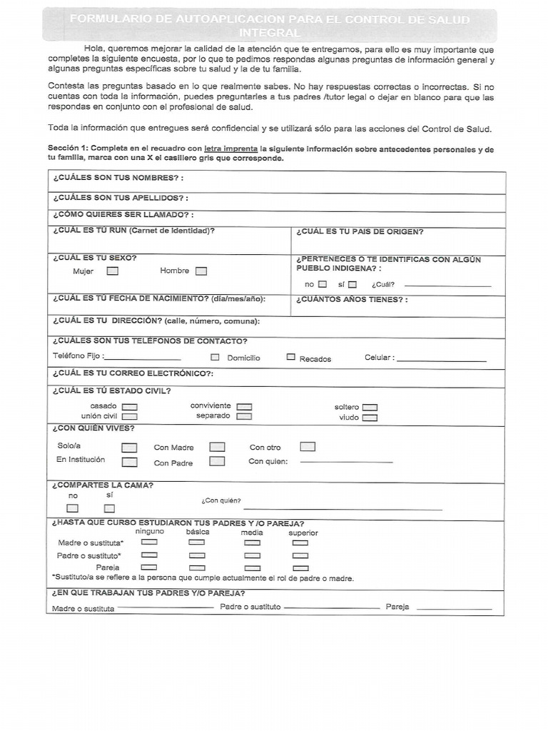 Formulario de Autoaplicacion para El Control de Salud | PDF