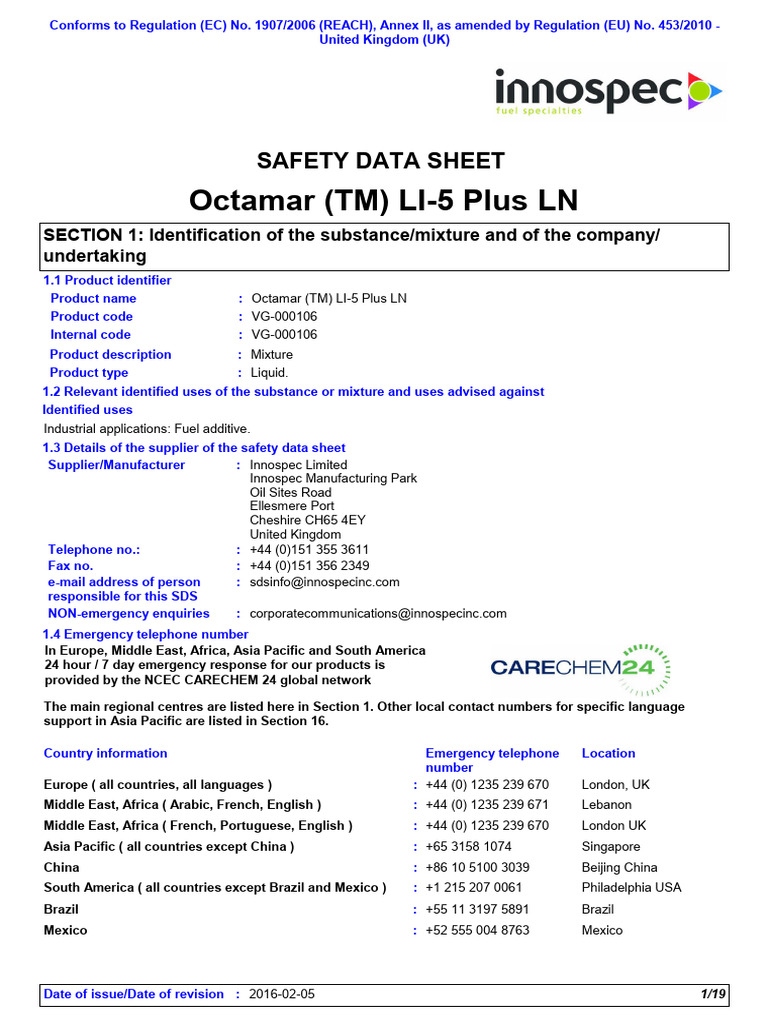 LI 5 Plus MSDS 2016 | Download Free PDF | Firefighter