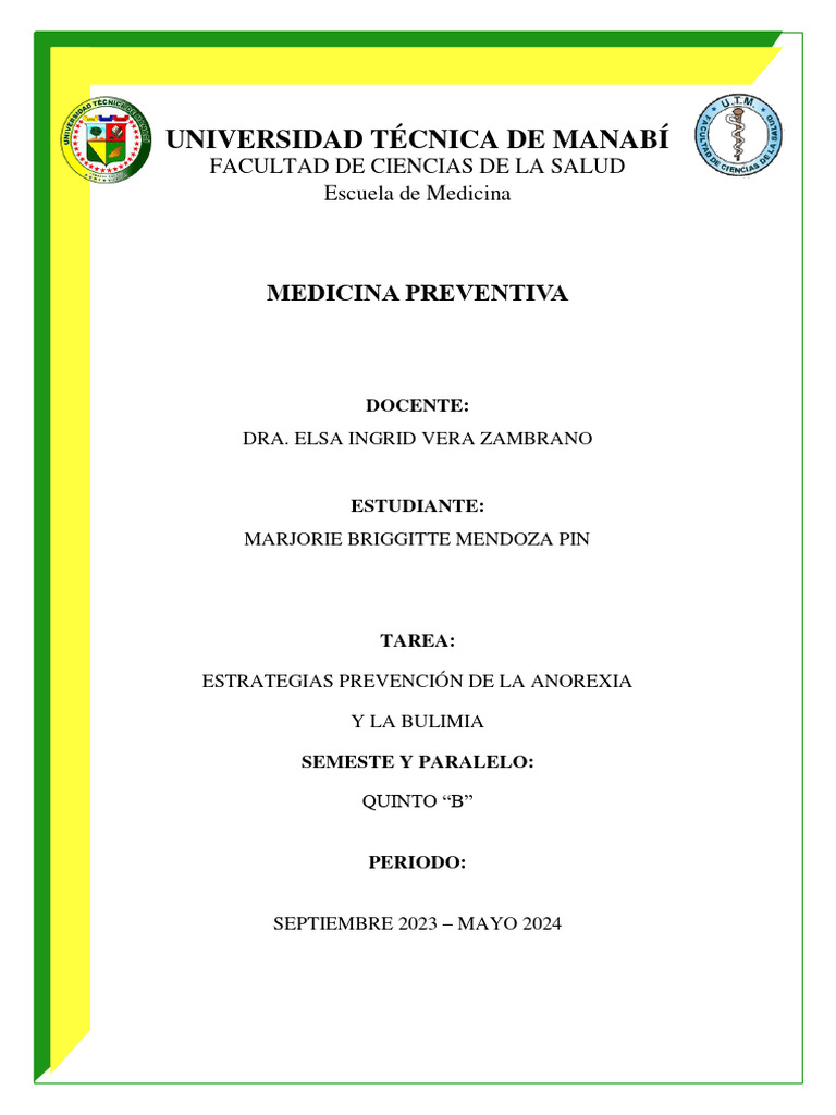 Estrategias Prevención de La Anorexia y La Bulimia | PDF | Anorexia ...