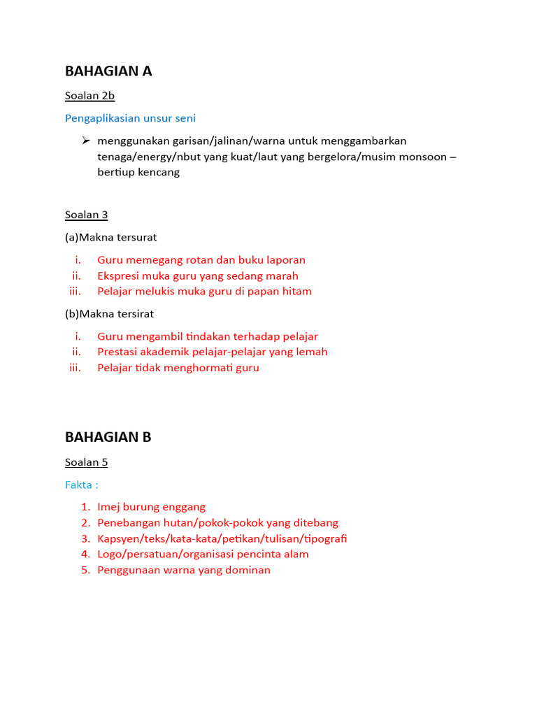 JAWAPAN KERTAS 1 (ULANGAN 1) DAN KERTAS 1 2023 [SENI VISUAL] | PDF